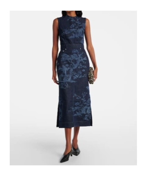 Erdem Embroidered Cotton Denim Pencil Dress