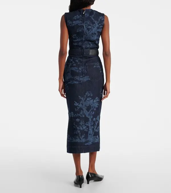 Erdem Embroidered Cotton Denim Pencil Dress