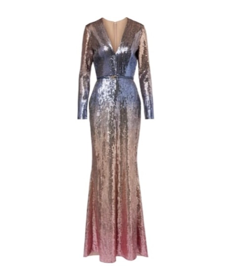 Elie Saab Ombré Sequined Belted Gown - Multicolor