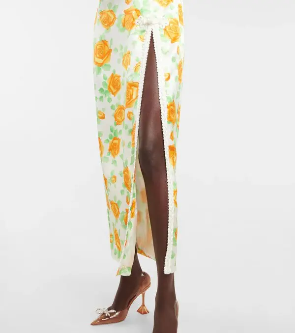 Alessandra Rich Floral Silk Midi Dress