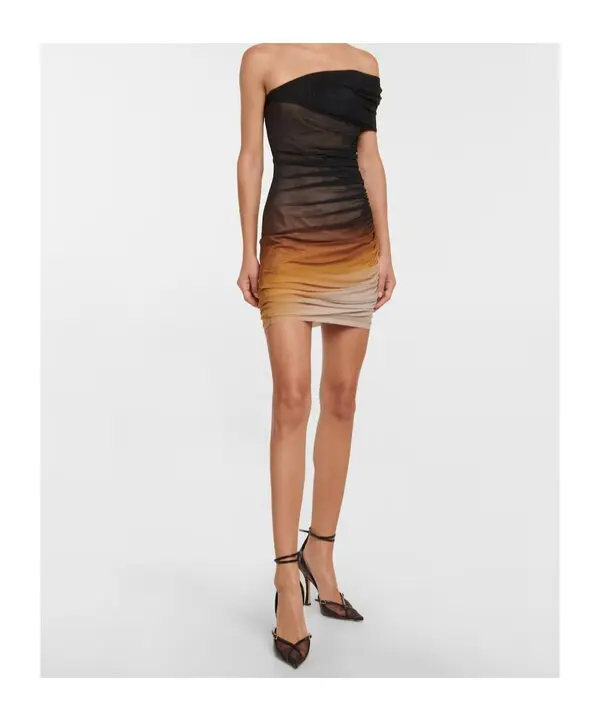 MUGLER Ombré Off-shoulder Mesh Minidress