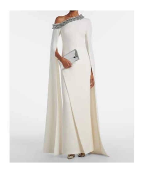 SAFIYAA LONDON Rinna One-shoulder Gown With Cape Sleeves