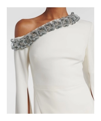SAFIYAA LONDON Rinna One-shoulder Gown With Cape Sleeves