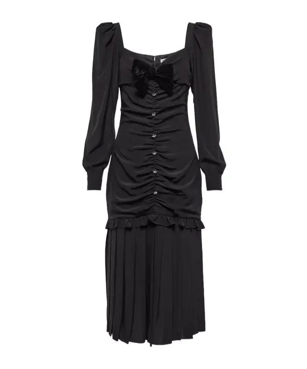 Alessandra Rich Ruched Silk Midi Dress - Black