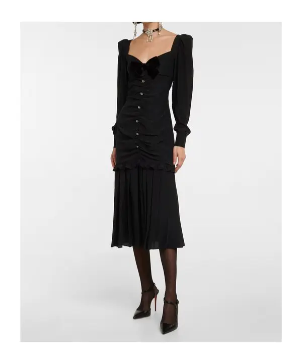 Alessandra Rich Silk Ruched Midi Dress