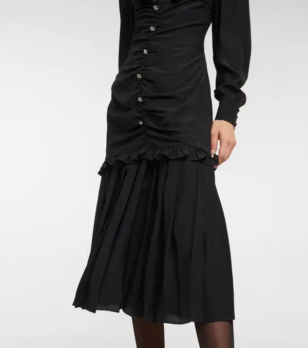 Alessandra Rich Silk Ruched Midi Dress
