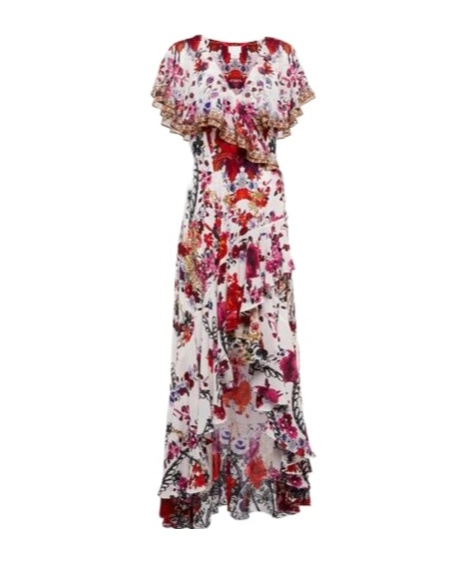 Camilla Floral Ruffled Silk Wrap Dress - Multicolor
