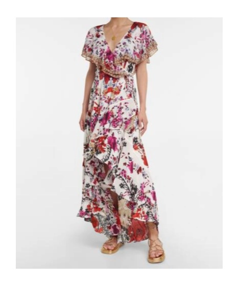 Camilla Floral Ruffled Silk Wrap Maxi Dress - Multicolor