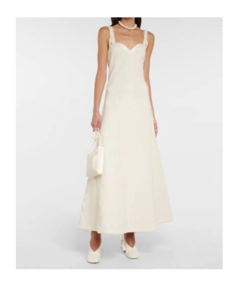 JIL SANDER Cotton-blend Bouclé Midi Dress With Sweetheart Neckline
