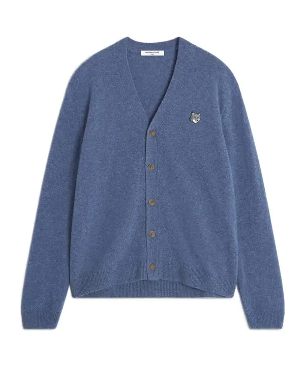 Maison Kitsuné Fox Head Lambswool Comfort Cardigan - Powder Blue