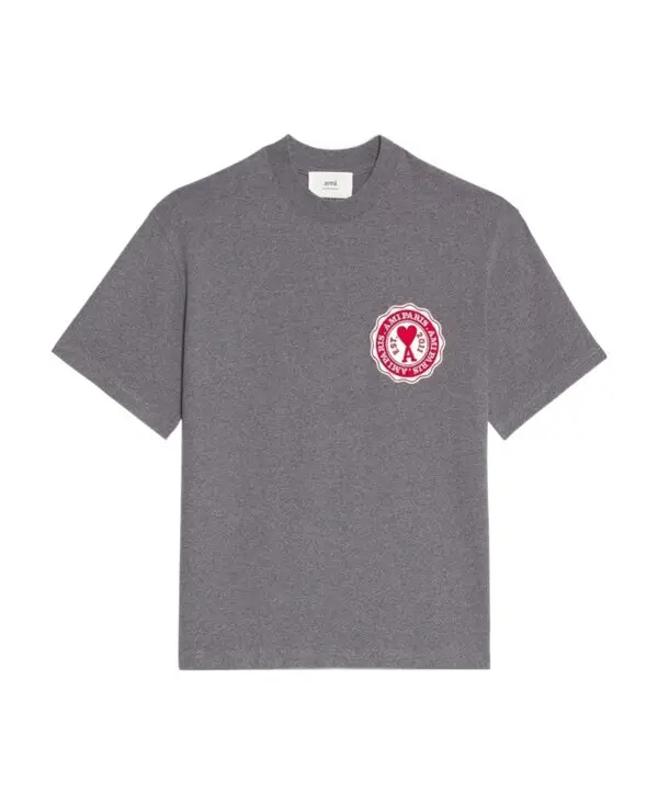 AMI Paris Logo-patch Oversized T-shirt - Gray