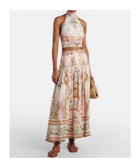 Camilla Gathered Linen And Silk Maxi Skirt