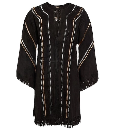 Dodo Bar Or Fringe-trimmed Suede Tunic - Black