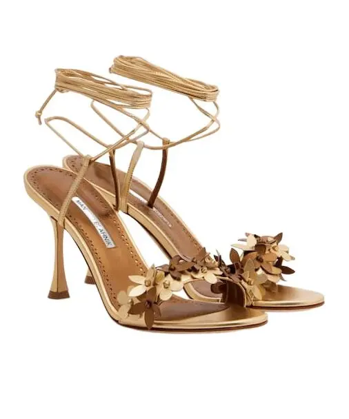 Manolo Blahnik Floral-appliqué Leather Sandals
