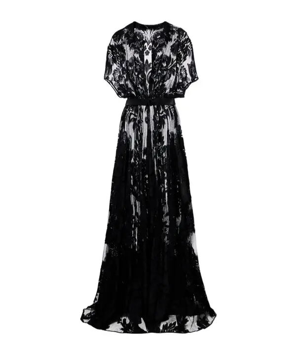 Norma Kamali Floral Lace Maxi Dress