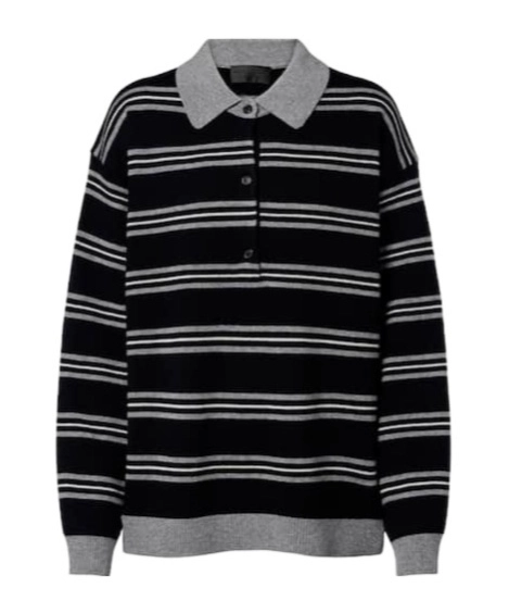 NILI LOTAN Galvez Striped Cashmere Polo Sweater - Black
