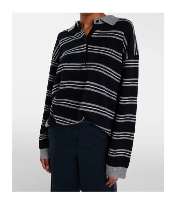 NILI LOTAN Galvez Striped Cashmere Polo Sweater