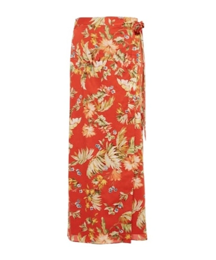 Erdem Vacation Hermia Floral Cotton Wrap Maxi Skirt - Red