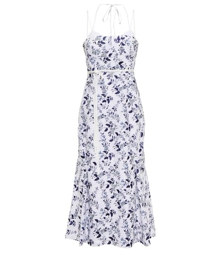 Erdem Embroidered Linen Midi Dress