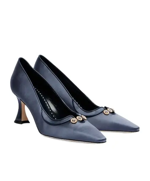 Manolo Blahnik Embellished Satin Pumps - Black