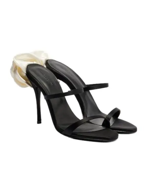 Magda Butrym Floral-appliqué Satin Sandals - Black