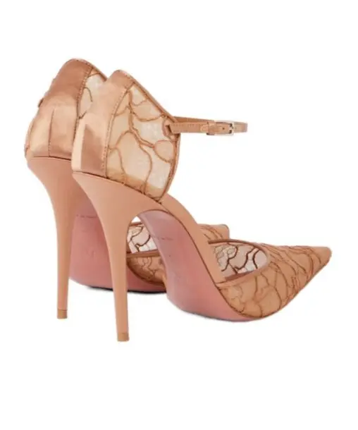 Amina Muaddi Brown Lace High Heels