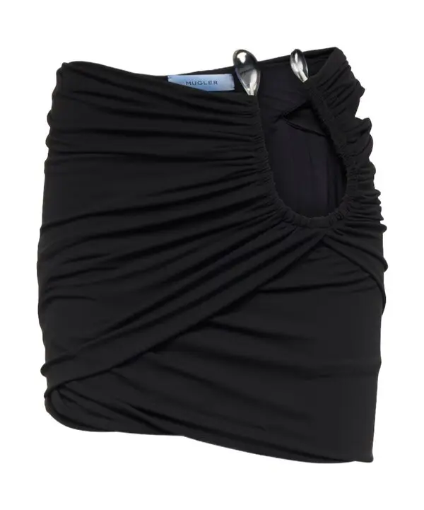 MUGLER Ring-detail Ruched Jersey Miniskirt - Black