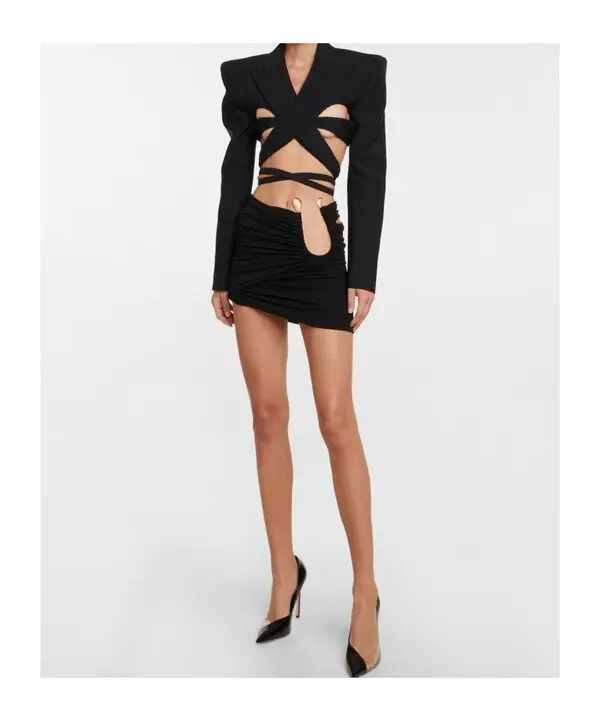 MUGLER Ring-detail Ruched Jersey Miniskirt