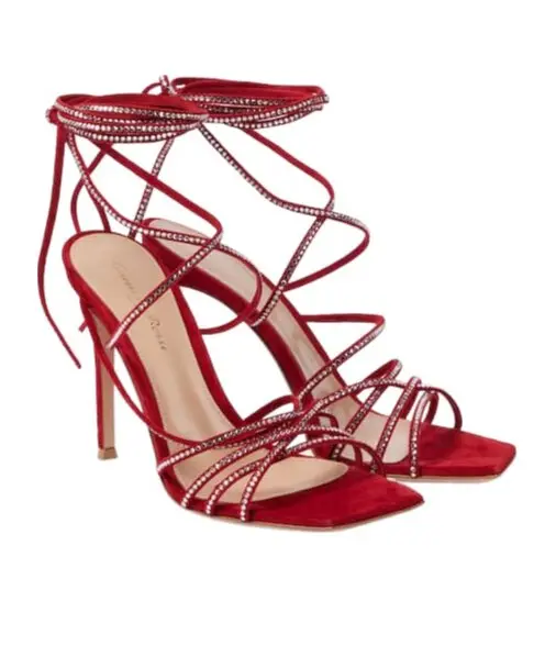 GIANVITO ROSSI Suede Rhinestone Wrap Strap Stiletto Sandals