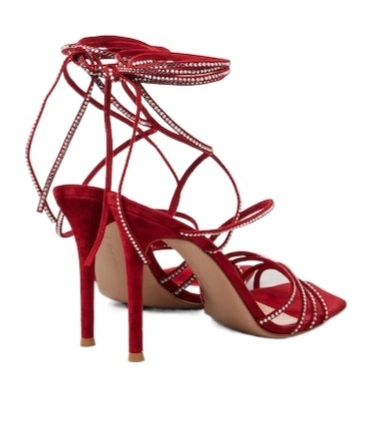 GIANVITO ROSSI Suede Rhinestone Wrap Strap Stiletto Sandals