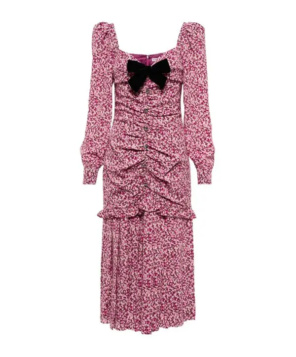 Alessandra Rich Floral Silk Midi Dress - Purple
