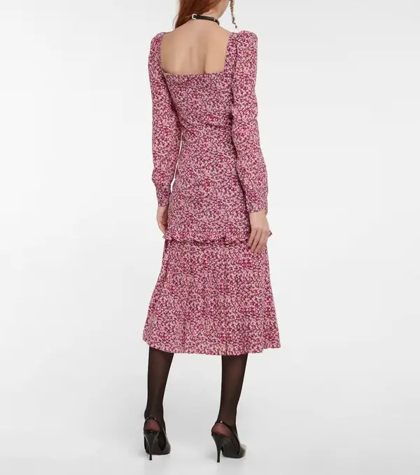 Alessandra Rich Floral Silk Midi Dress