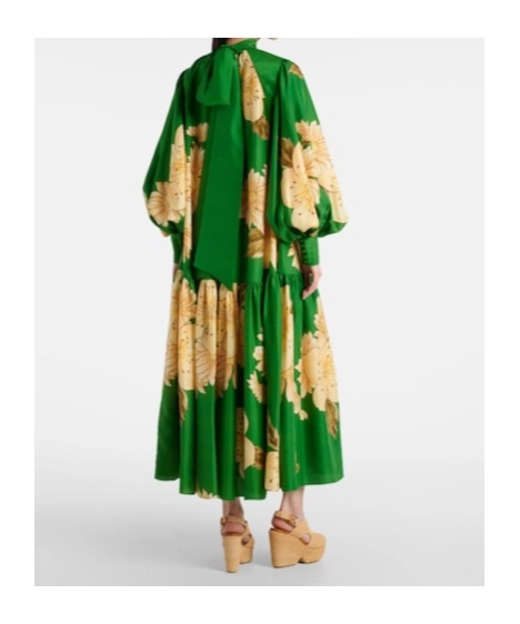 ALEMAIS Sage Floral Silk Midi Dress