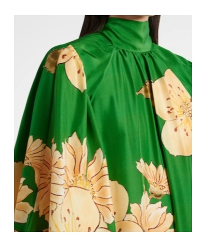 ALEMAIS Sage Floral Silk Midi Dress