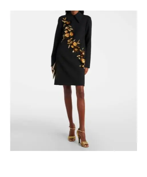 Carolina Herrera Embellished Wool-blend Shift Dress