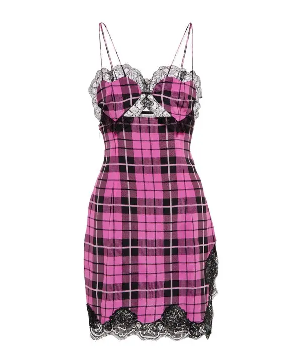 Alessandra Rich Lace-trimmed Checked Silk Minidress