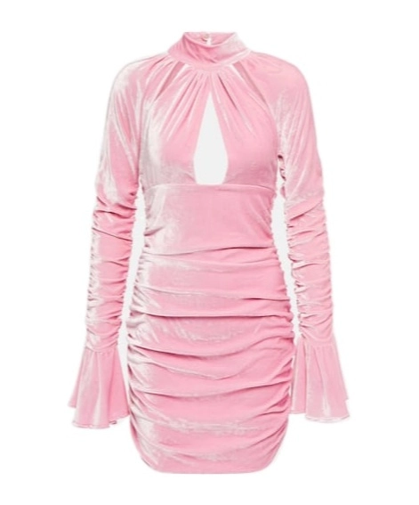 Blumarine Ruched Mockneck Velvet Minidress - Pink