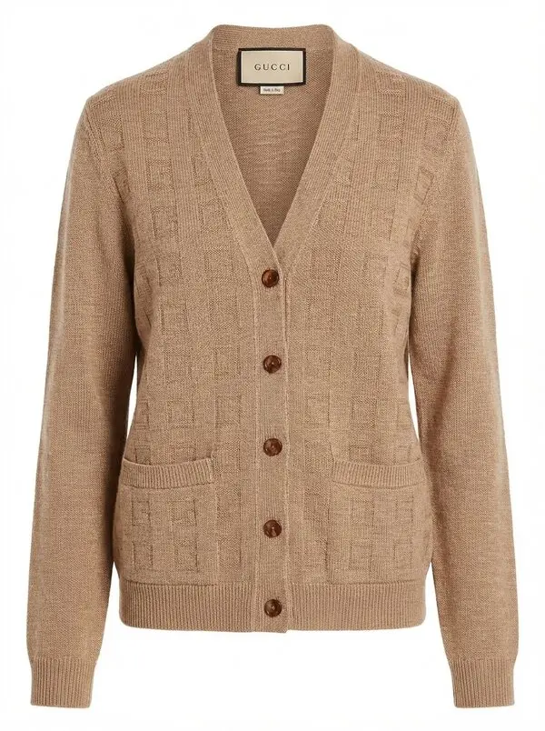 Gucci Square G Jacquard Cardigan - Camel
