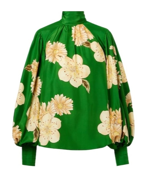 ALEMAIS Sage Floral Silk Blouse - Green