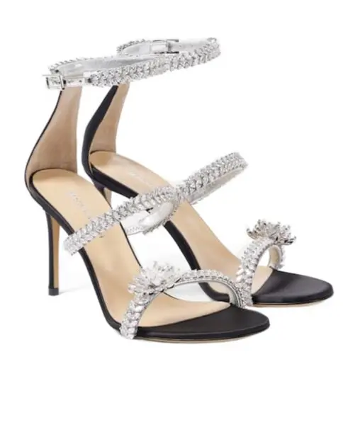 MACHMACH Crystal Flower Embellished Satin Sandals