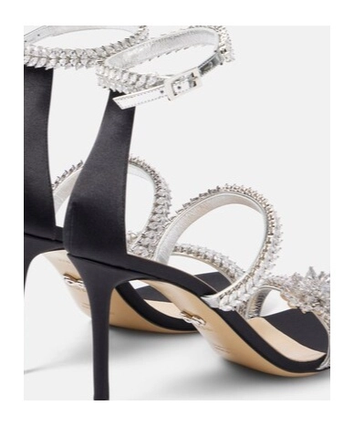 MACHMACH Crystal Flower Embellished Satin Sandals