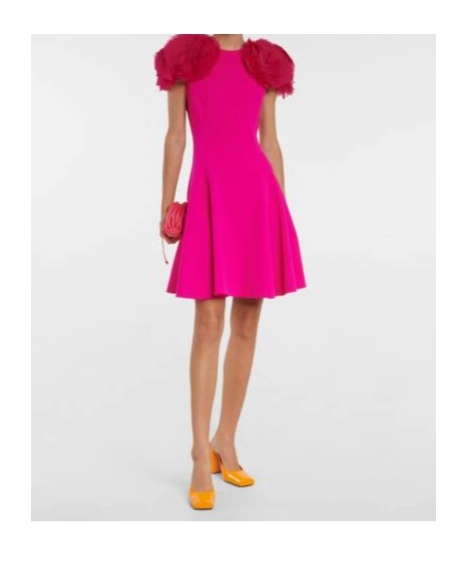 Oscar De La Renta Tulle-shoulders Wool-blend Minidress