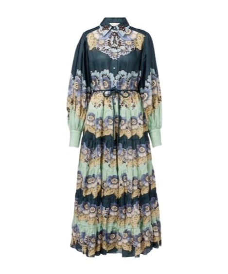 ALEMAIS Madalena Floral Ramie Shirt Dress - Gray