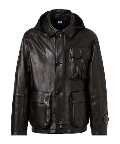 C.P. COMPANY Solid Color Leather Jacket - Black