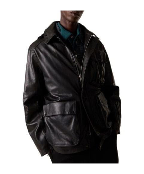 C.P. COMPANY Solid Color Leather Jacket