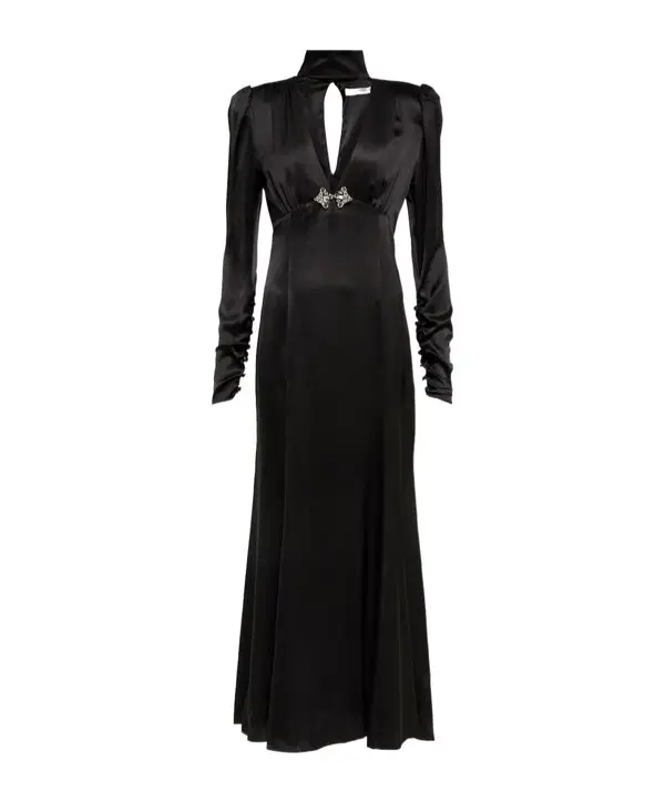 Alessandra Rich Embellished Silk Satin Dress - Black