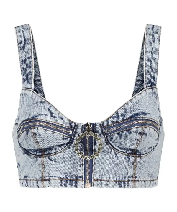 Alessandra Rich Crystal-embellished Denim Bustier - Light Blue