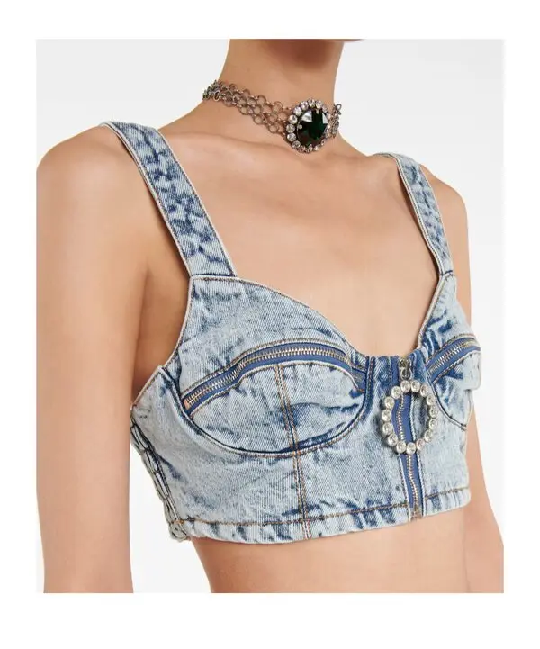 Alessandra Rich Crystal-embellished Denim Bustier