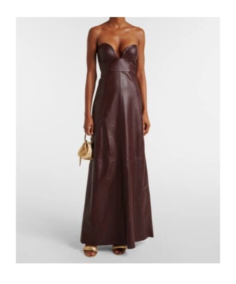 Dodo Bar Or Strapless Plunge Sweetheart Neck Leather Maxi Dress