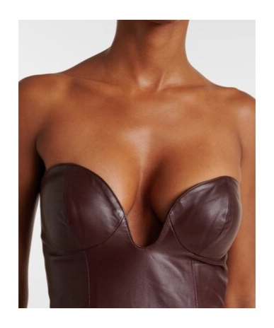 Dodo Bar Or Strapless Plunge Sweetheart Neck Leather Maxi Dress